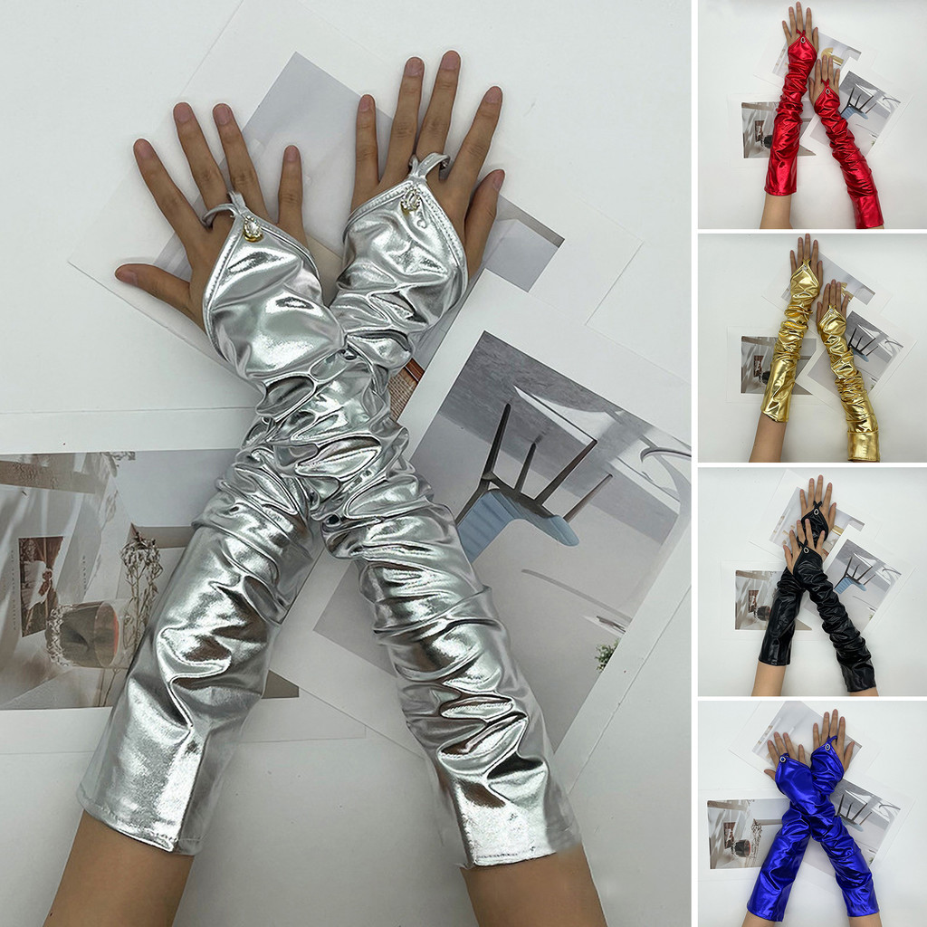 mooncake-1 Pair Women Cosplay Gloves Rhinestone Decor with Finger Hoop ...