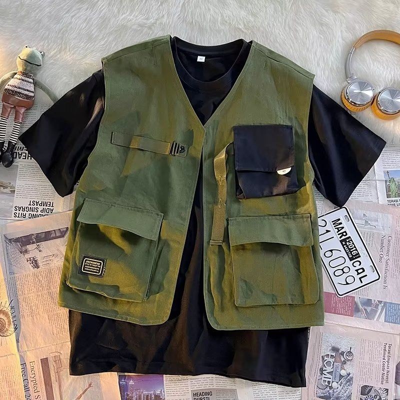 Multi-pocket Work Vest Men's Stitching Vest Hip-Hop High Street ...