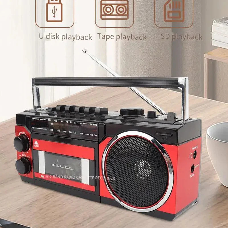 Retro Red Cassette Recorder Player With Am Fm Sw Radio Portable Auto ...