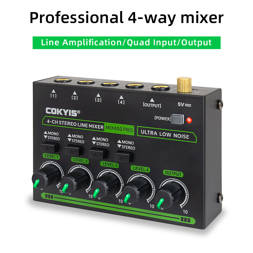 Mix400 Pro 4 Channel Professional Sound Mixer With RGB Light Mini Audio ...