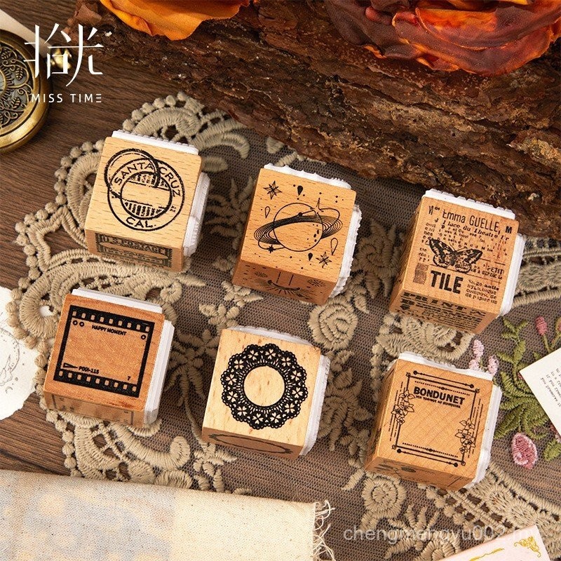 Logo khas meterai kayu, meterai akaun tangan retro kayu, corak gambar ...