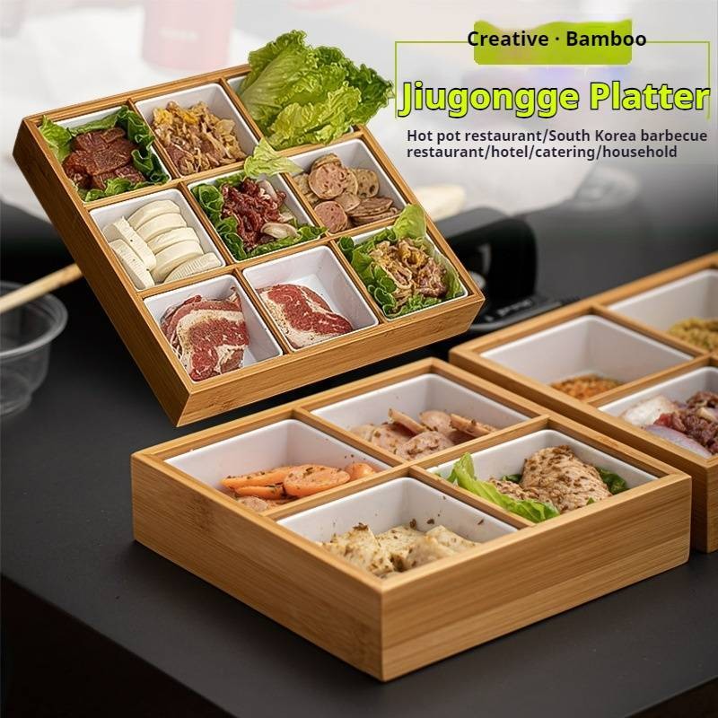 Bamboo Tray Jiugongge Tray Hot Pot Lattice Platter Japanese Vegetable ...