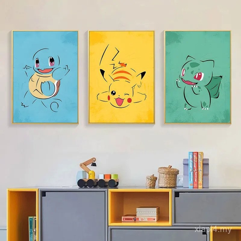 Pikachu Simple Line-drawing Poster Peripherals Bulbasaur Canvas ...
