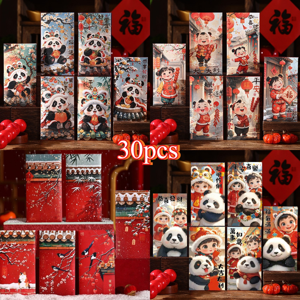 30pcs Red Packets Envelopes Panda Pattern Kids Blessing Lucky Money Bag ...