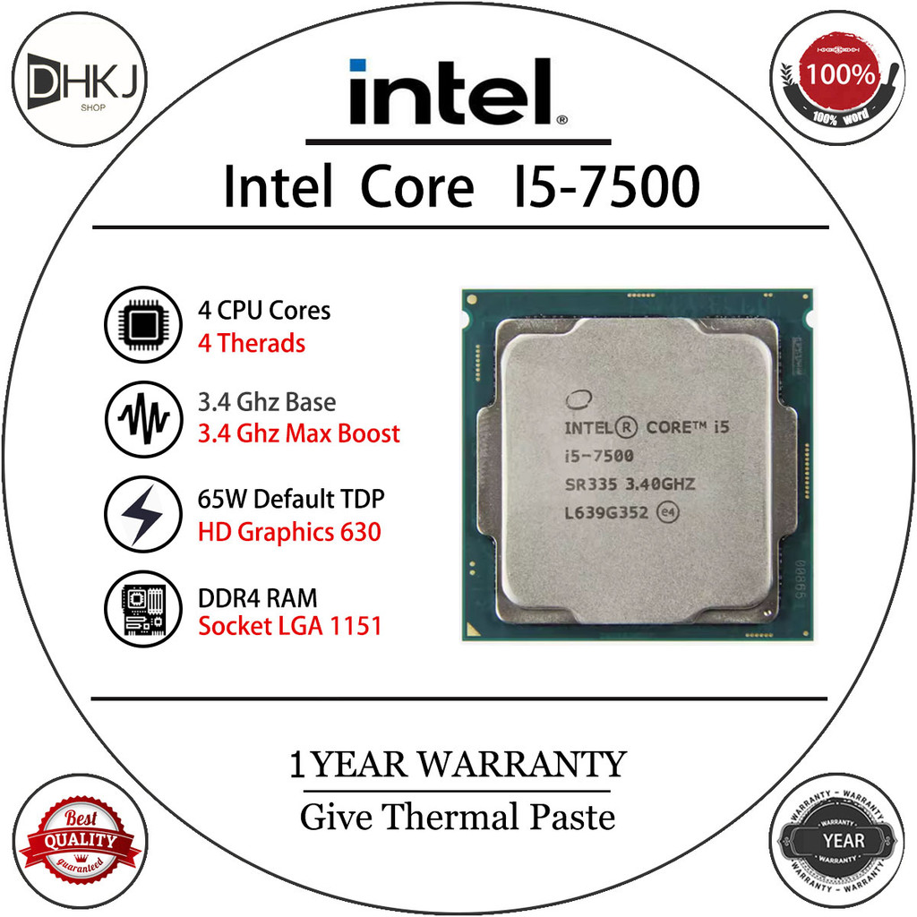 USED Intel Core i5 7500 3.4GHz Quad-Core Quad-Thread CPU Processor 6M ...