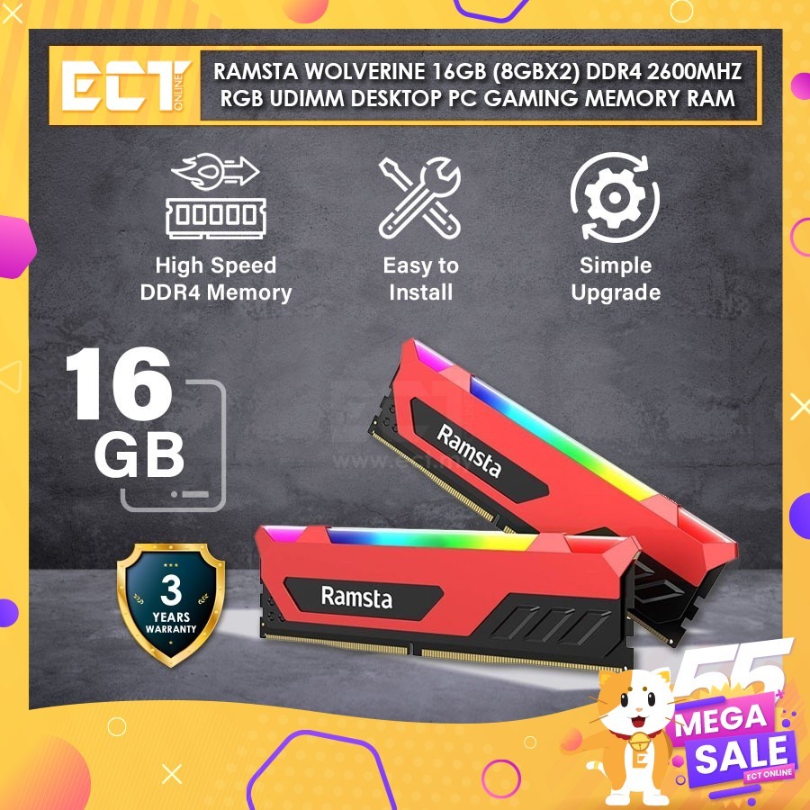 Ramsta Wolverine 16GB (8GBx2) 32GB (16GBx2) DDR4 2666Mhz 3200Mhz RGB ...