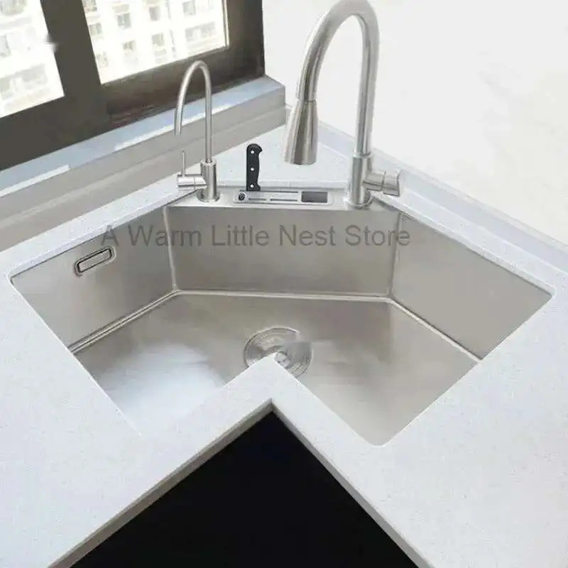 Modern Small Apartment Special Washing Sink L-shaped Stainless Steel ...