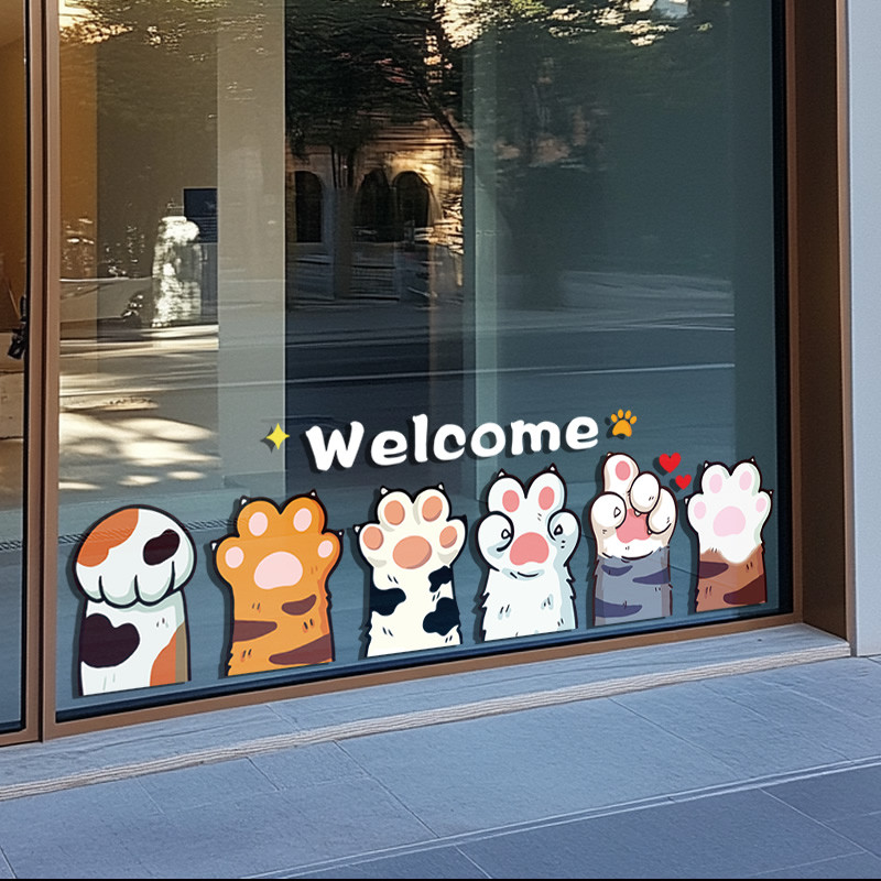 Pet Shop Glass Door Stickers Cute Pet Home Window Waistline Stickers ...