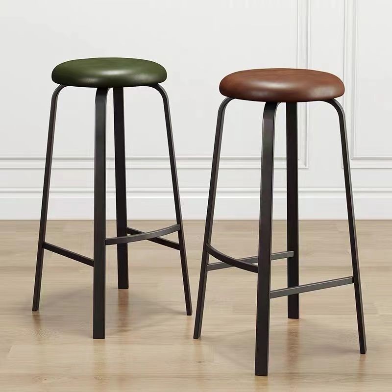 Bar Chair Leather Round Stool Modern Simple Stackable Home Living Room ...