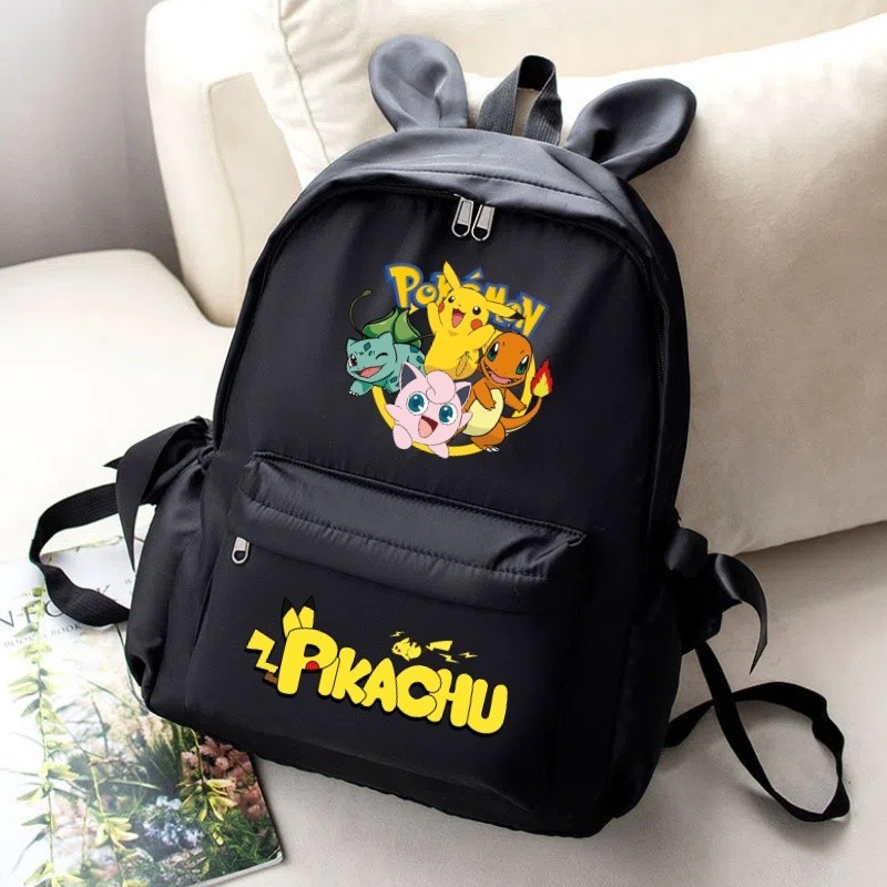 Pokemon Cartoon Cute Ears Pikachu Backpack Korean Style Fashion Multi ...