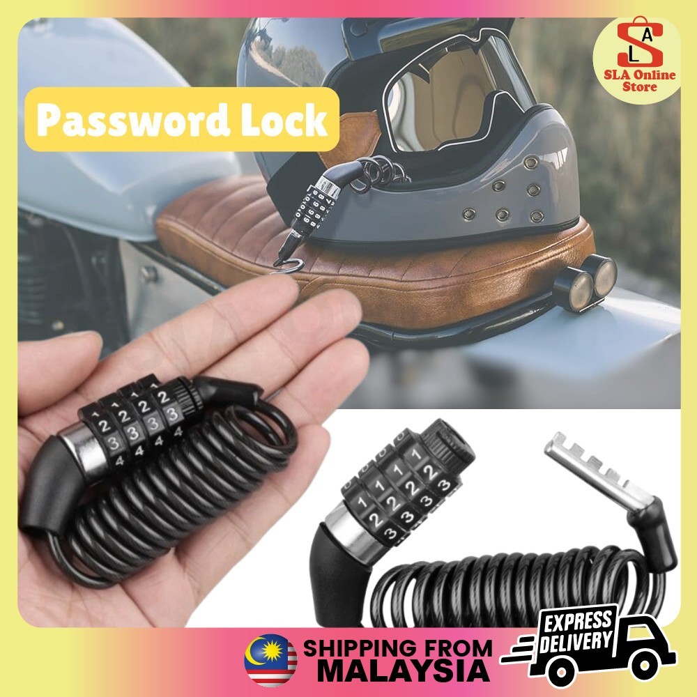 4-Digit Bike & Helmet Cable Lock 1.5m Anti-Theft / Kunci Basikal ...