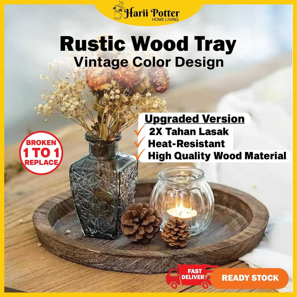 Round Wooden Tray Decor Tray Wood Rustic Decoration Table Aesthetic ...