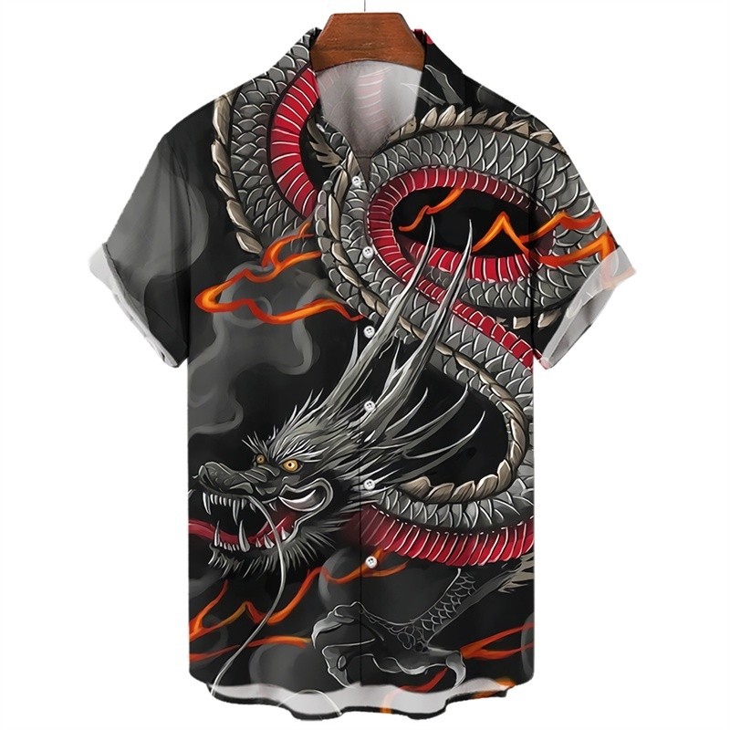 Men's Dragon Tiger Pattern Nation Elements Tradition Medieval Ink ...