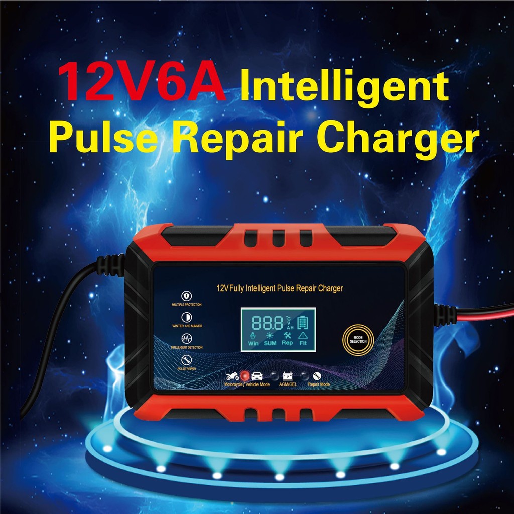 Car Battery Charger 12V Smart Pulse Repair LCD Display Motorcycle ...