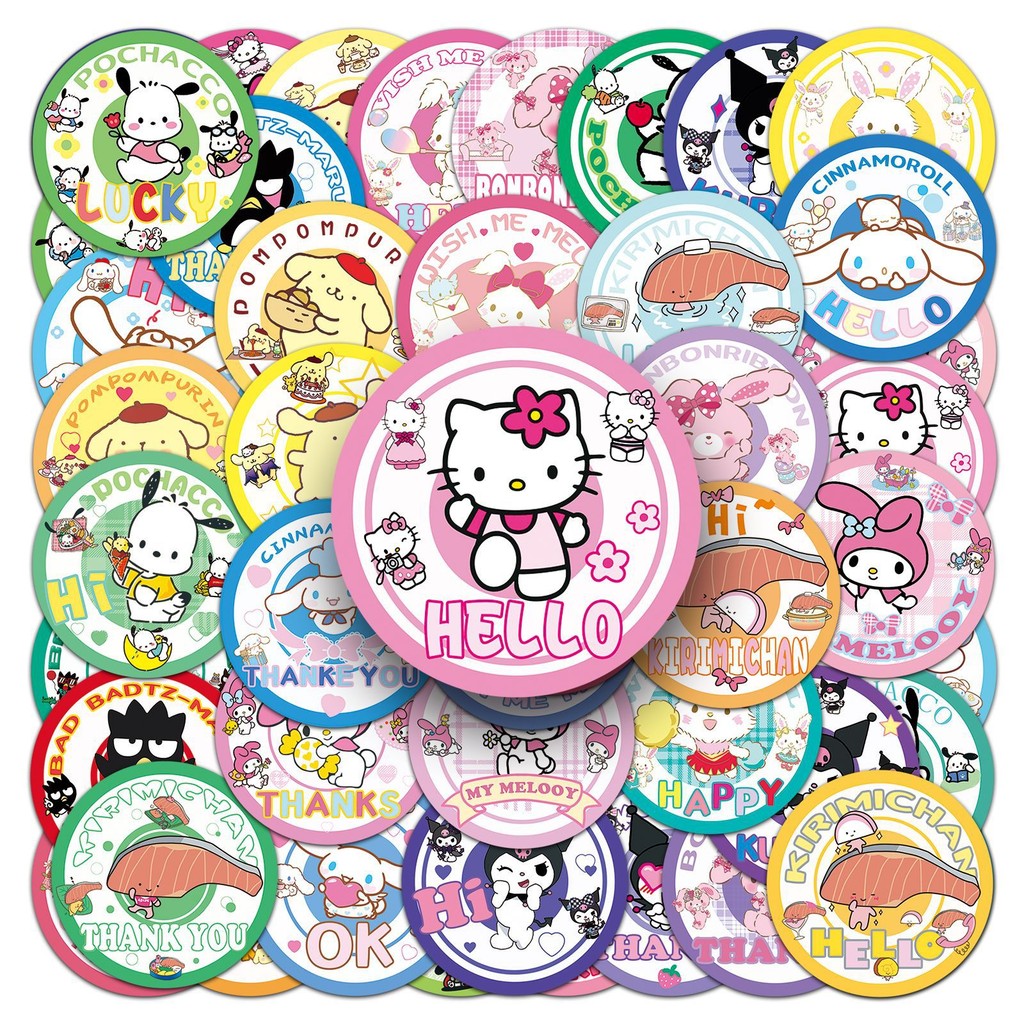 50pcs Sanrio badge stickers with cute cartoon and creative hand drawn ...