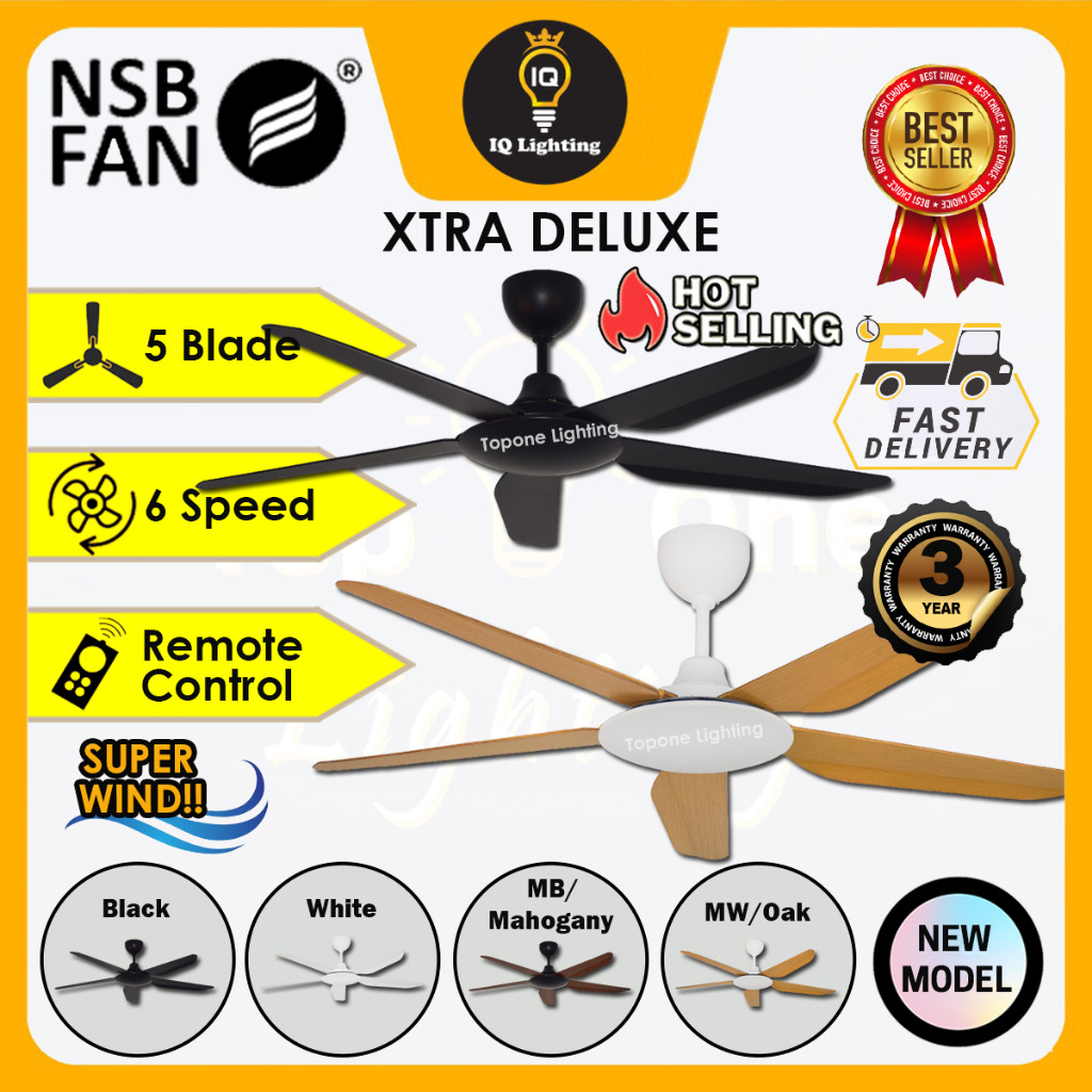 NSB XTRA DELUXE Ceiling Fan 56” 5 Blade AC Motor 6 Speed With Remote ...
