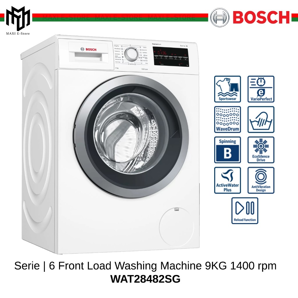 Bosch Front Load Washing Machine (9kg) WAT28482SG + Heat Pump Dryer ...