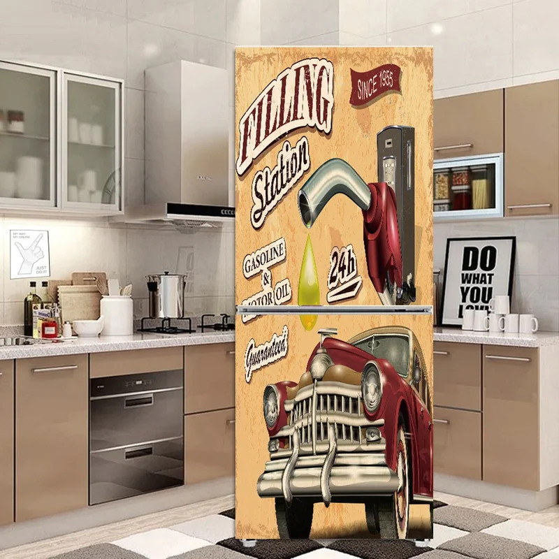 Custom refrigerator sticker Retro Car Hand Drawn Self-Adhesive ...