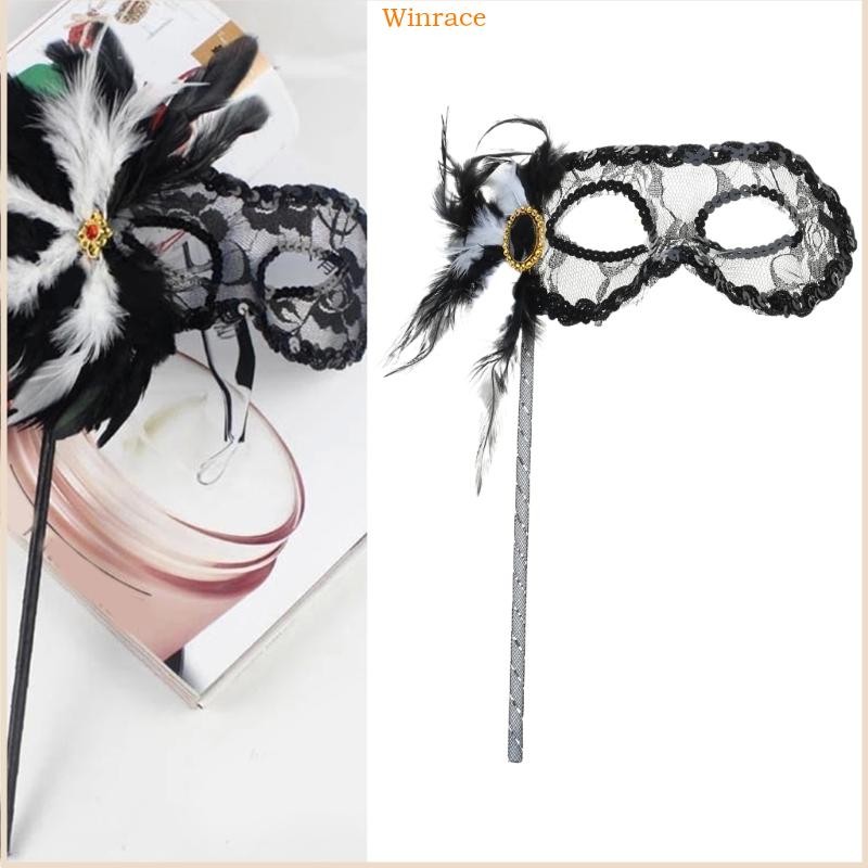 WRC Feather Masquerade with Stick Half Face Cosplay Lace Eyemask for Women | Shopee Malaysia