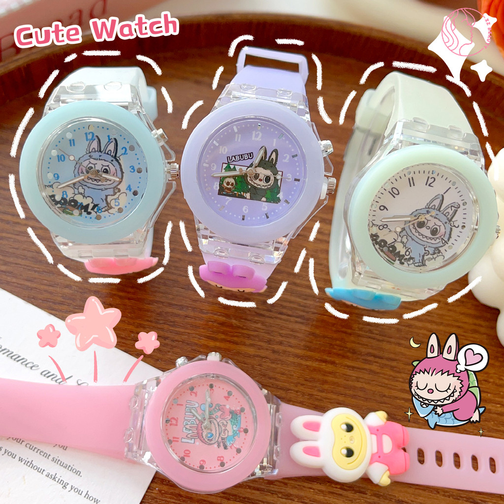 Cute Labubu Luminous Watch - Cartoon Rabbit Ear Elf Wrist Alarm Clock ...