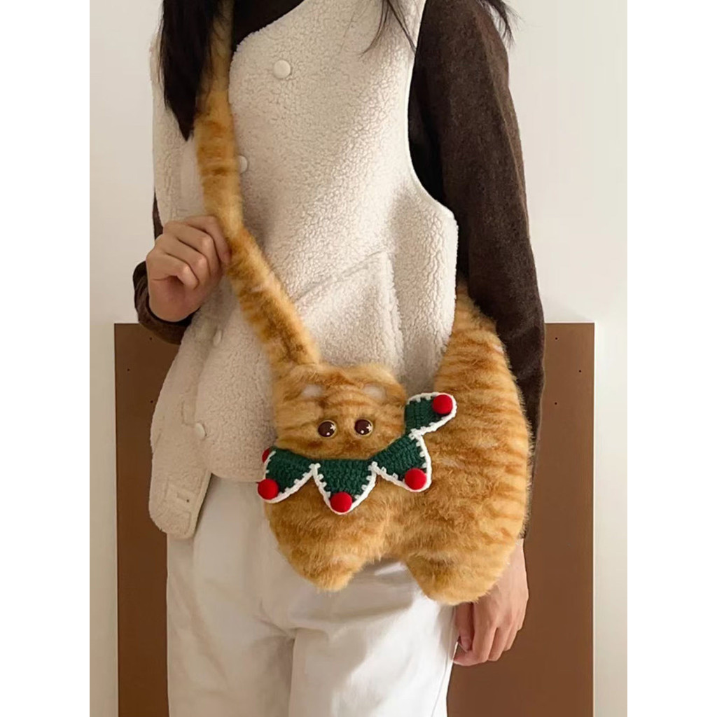 Handbag Cute Plush Orange Cat Messenger Bag New Cartoon Super Cute Cat One-Shoulder Handbag ...