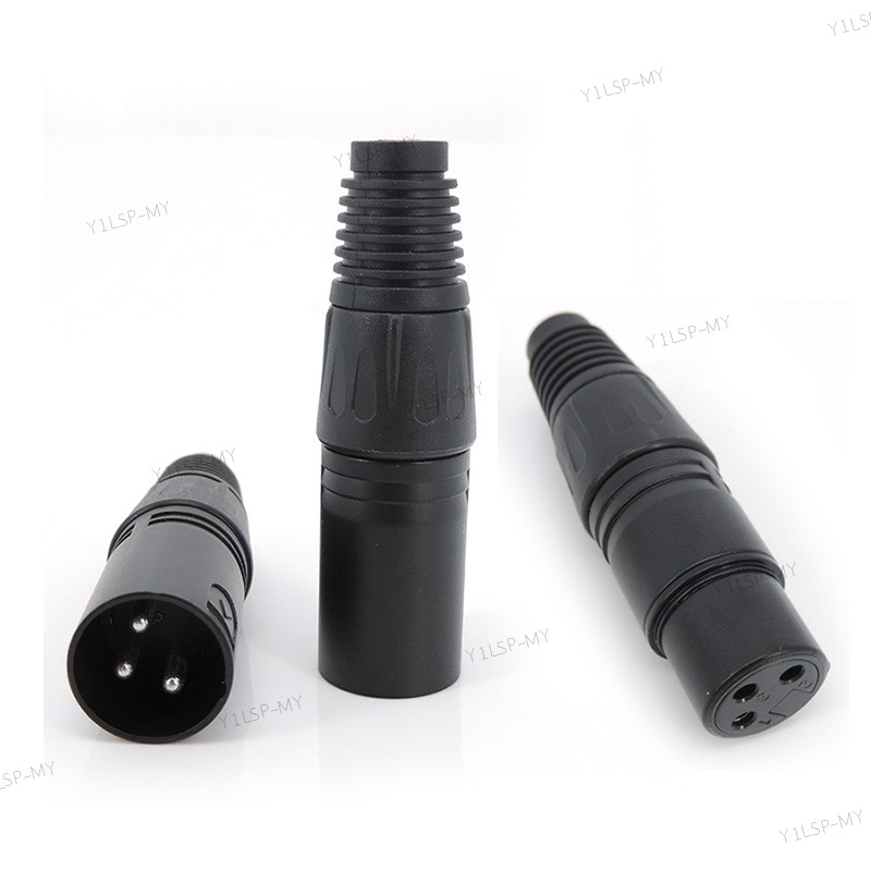 Black 3-Pin 3 core XLR Male Female plug Microphone Connector Audio cord ...