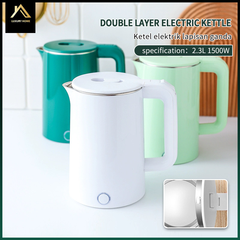 2.3L 1500W Electric Kettle Double Layer Anti Scalding Stainless Steel ...