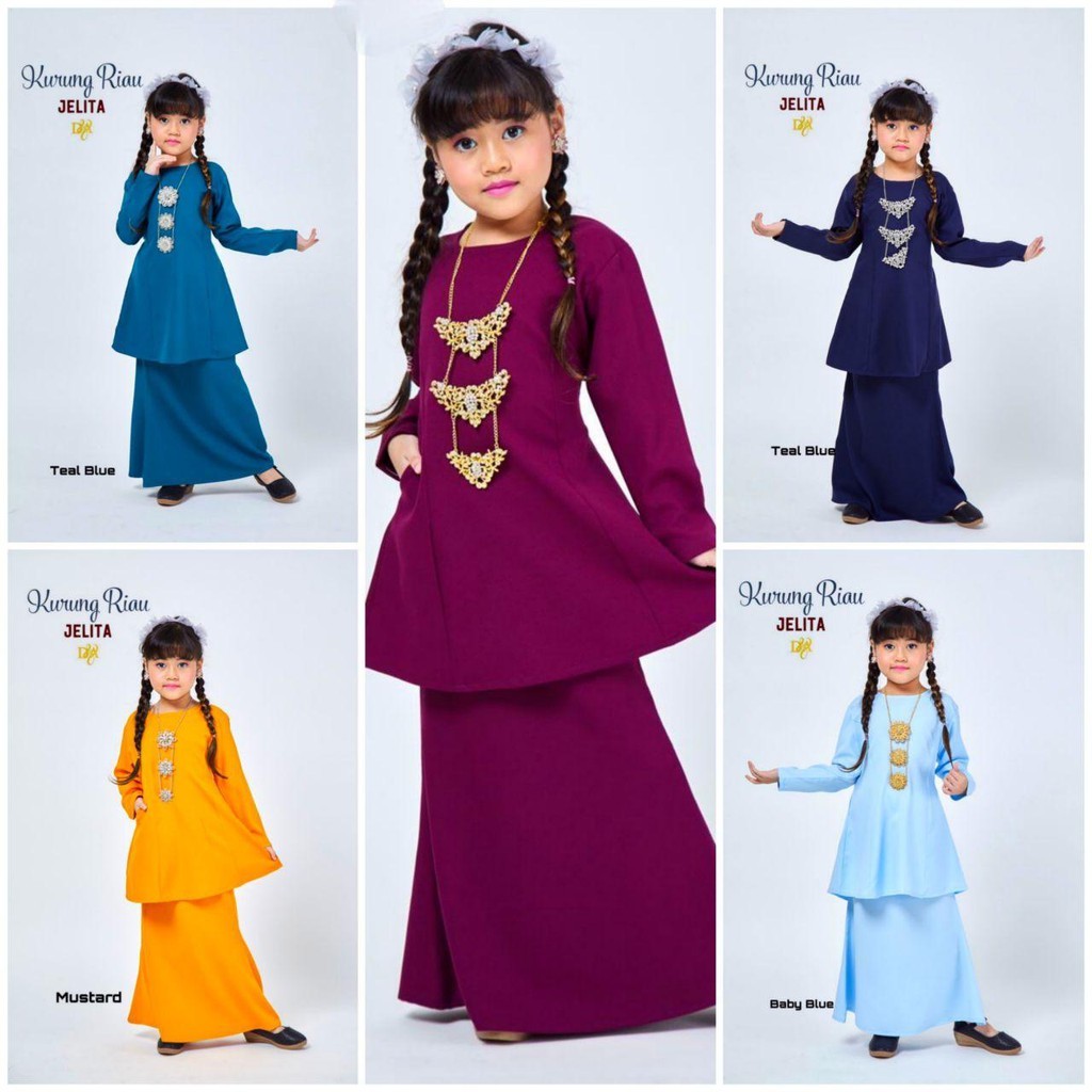 BAJU RAYA 2025 BAJU KURUNG RIAU KIDS BUDAK CANTIK ANI MUSTARD TEAL BLUE ...