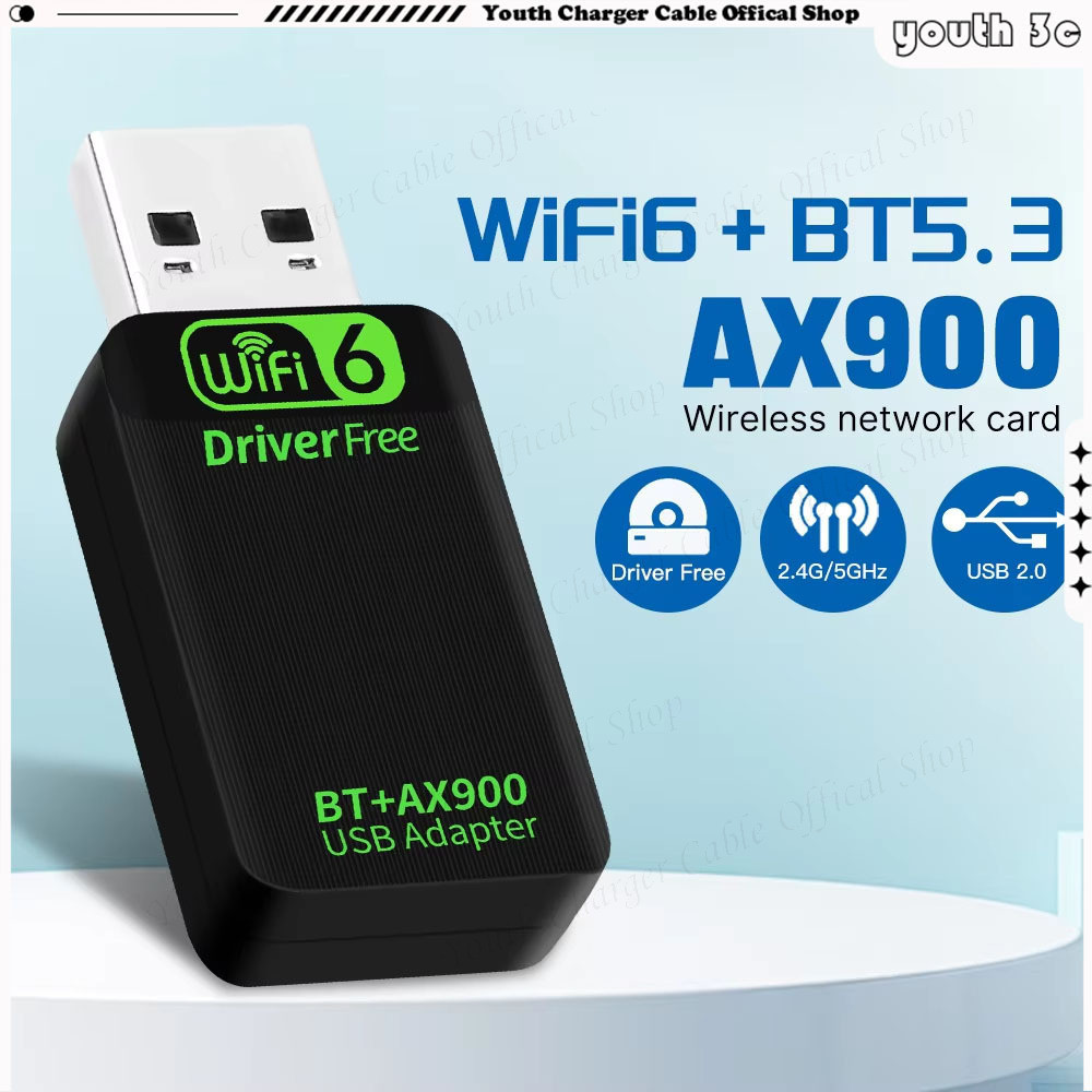 Wireless Network Card WiFi6 Bluetooth 5.3 Receiver USB Adapter Dual ...