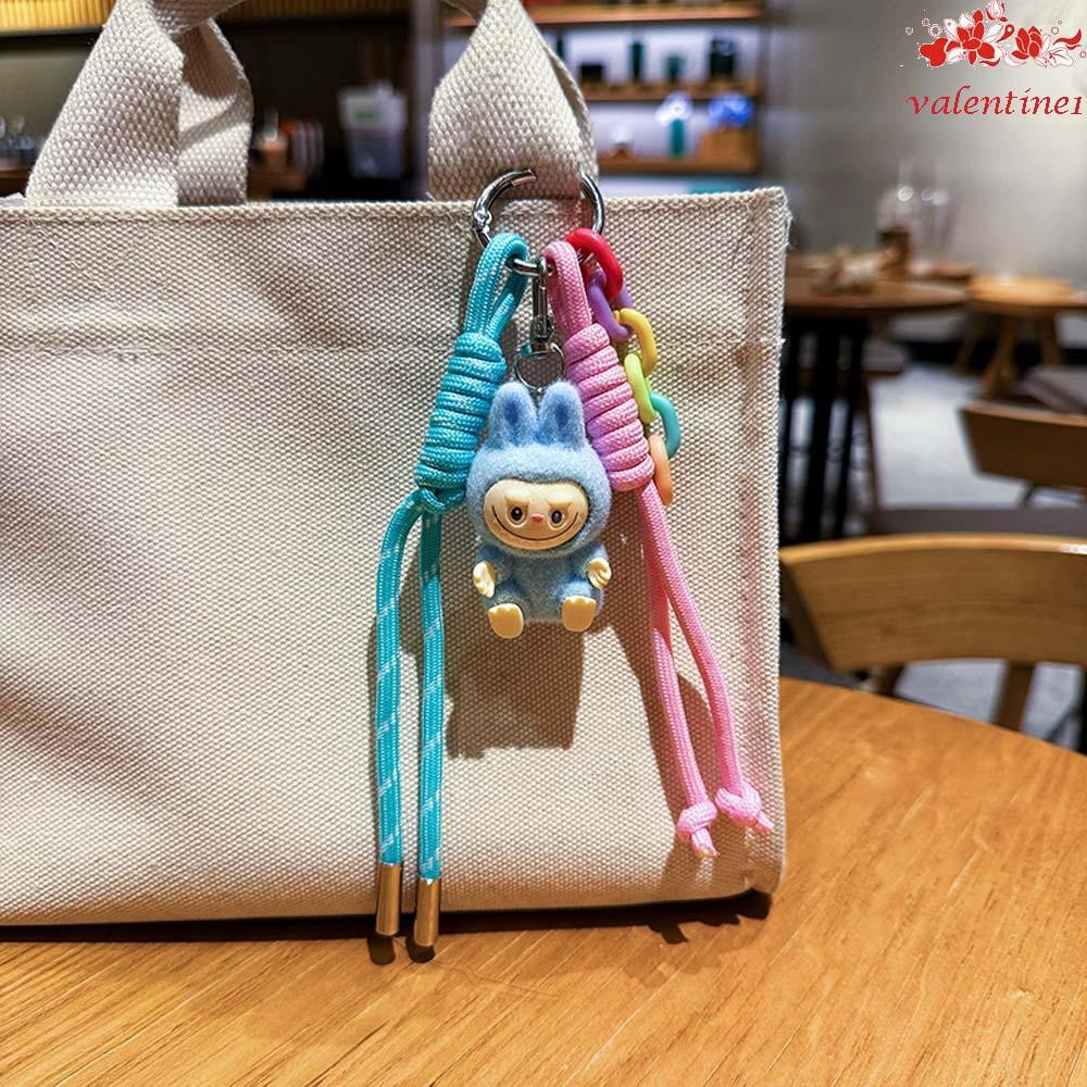 VALENTINE1 Flocking Labubu Key Ring, Silica Gel Kawaii Sit Down Labubu ...