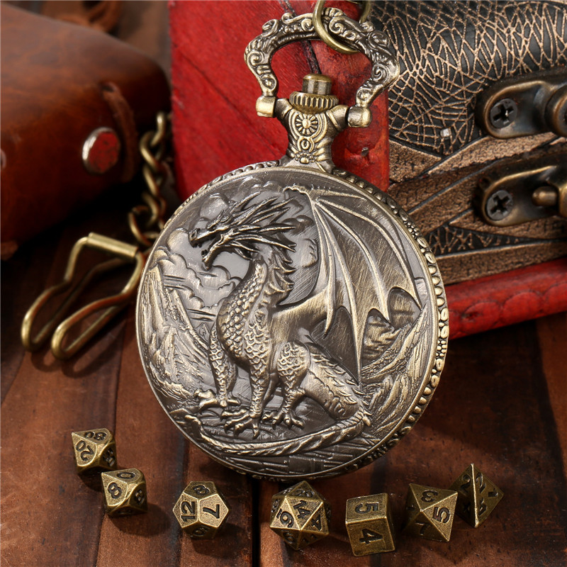 Antique 7pcs Metal Mini Polyhedral DND Dice with Draogn Design Pocket ...