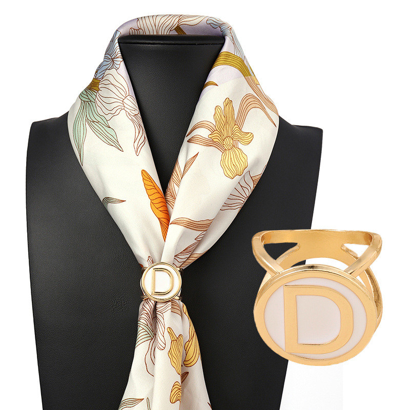 Round Letter Oil Drip Silk Scarf Buckle Fixed Shawl Ring Headscarf Ring ...