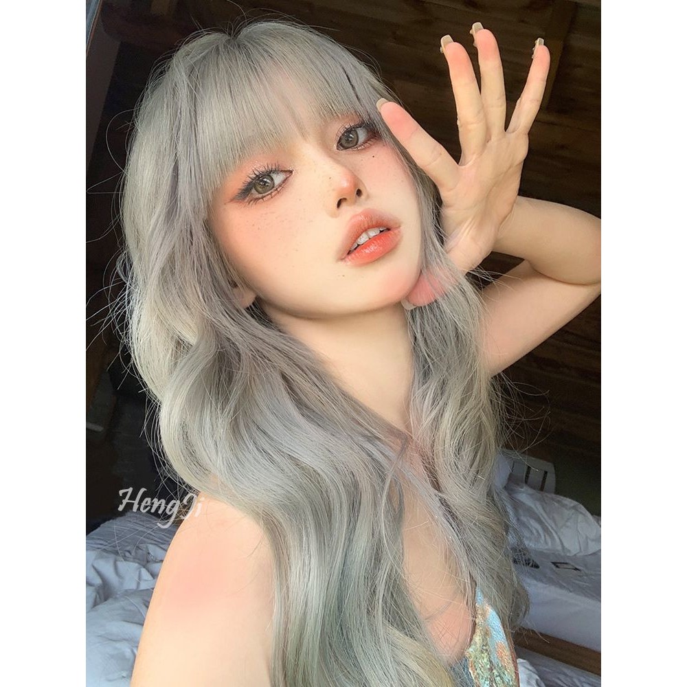 Shopee Official Humming Wig Female Long Hair Gray Long Curly Hair Wig ...