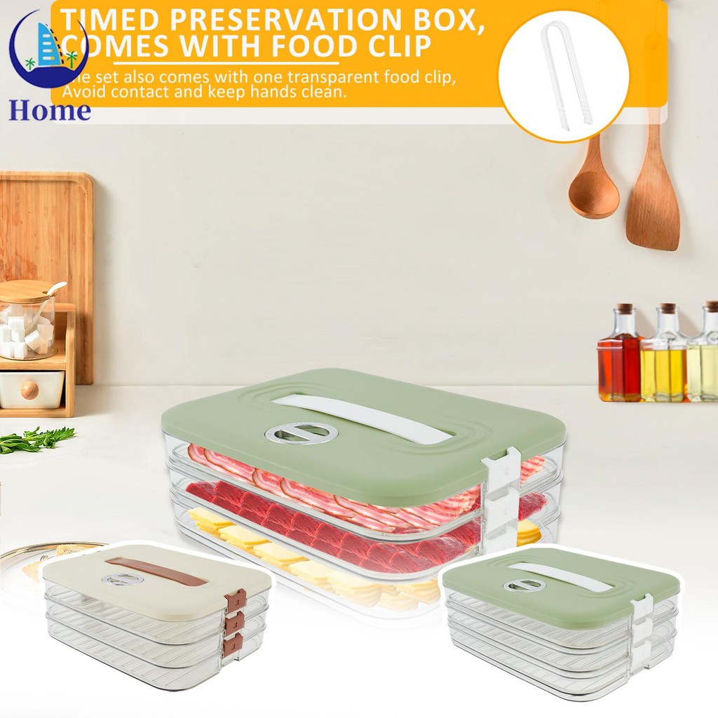 Fridge Meat Box with Timer Plastic Visible Food Storage Containers 3 ...