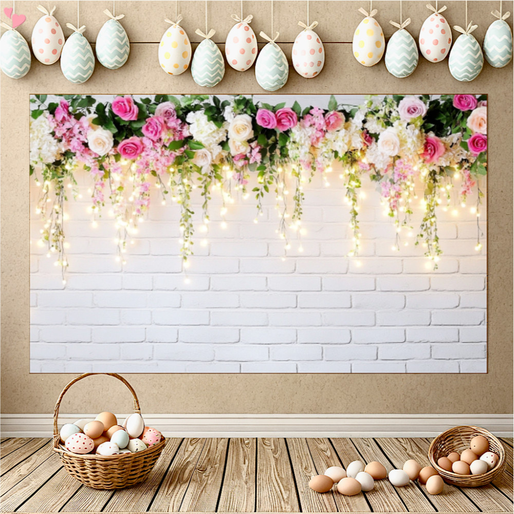 White Brick Wall Flowers Backdrop Tea Party Backdrop Mather's Day ...
