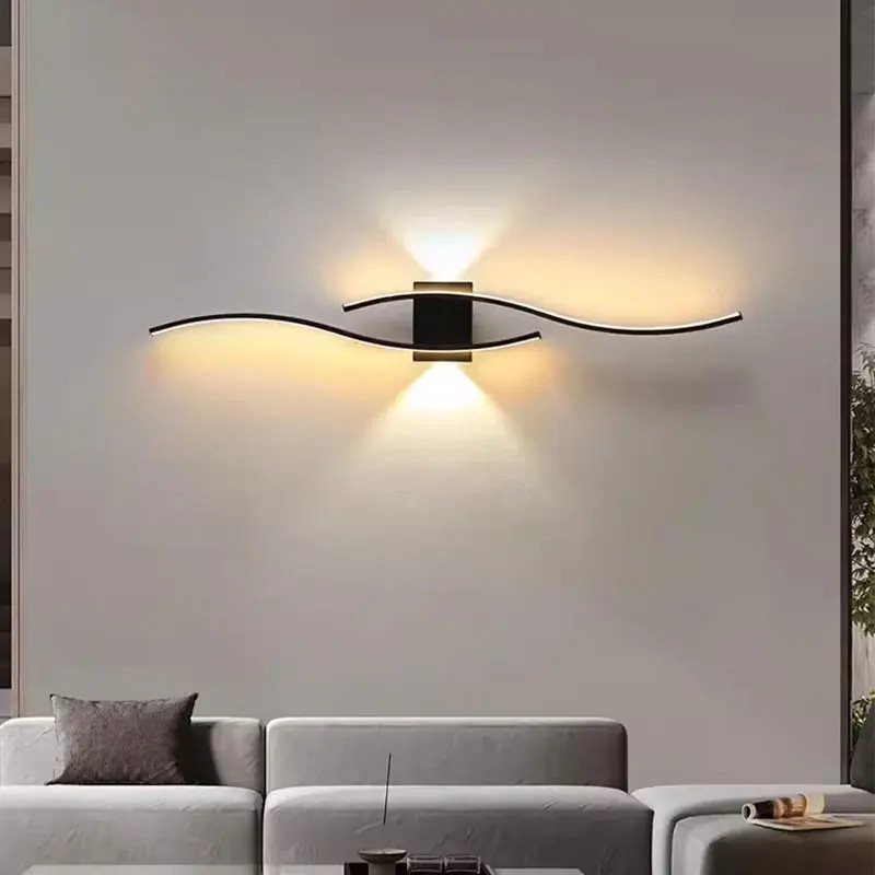 Simple Long Black Gold LED Wall Lights Bedroom Living Room Wall Lamp ...