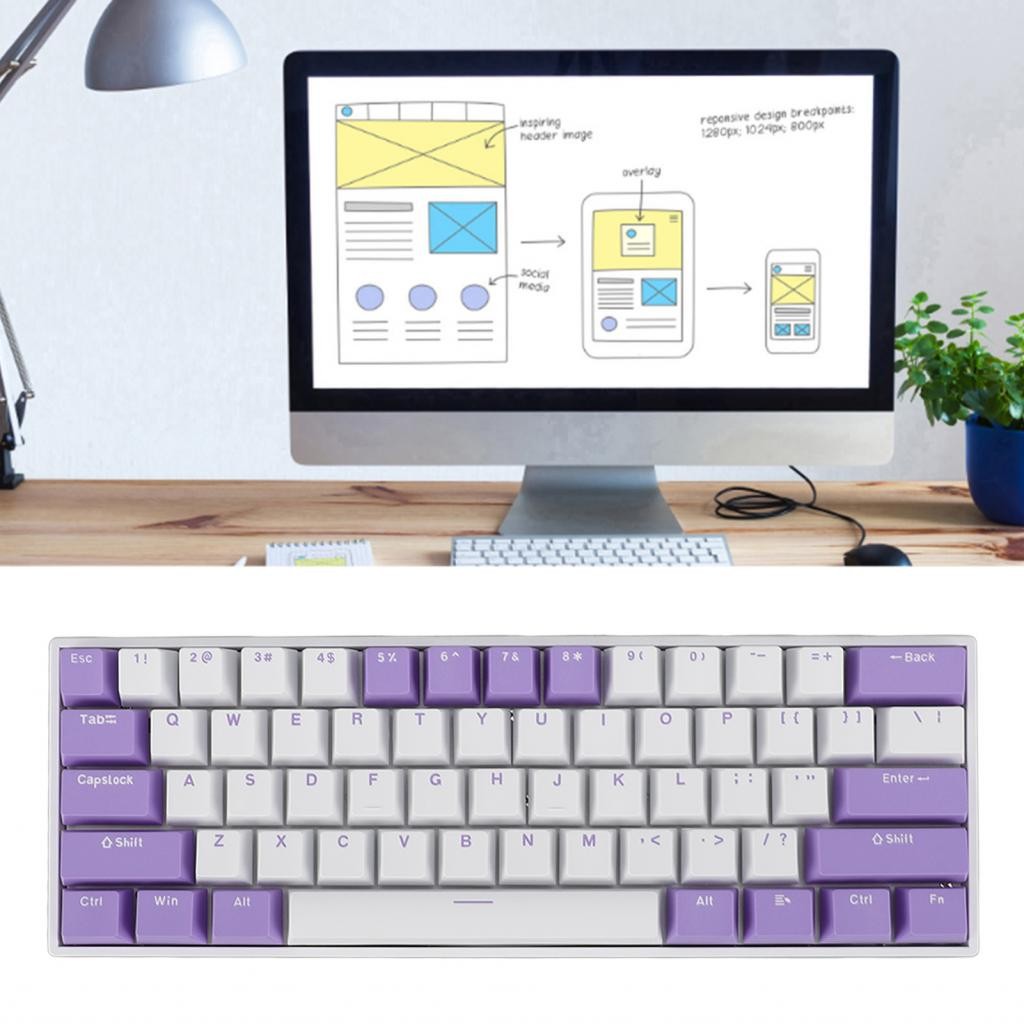 Henlai USB C Wired Gaming Keyboard 60% 61 Keys Compact Mechanical Red ...