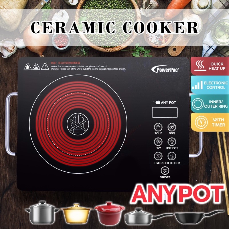 PowerPac Ceramic Cooker Infrared Cooker, BBQ Plate Grill (Any Pot) 2000 ...