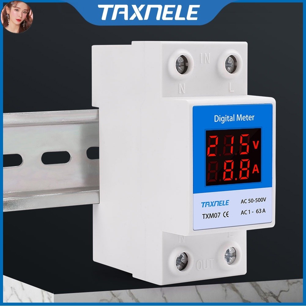 EEM DIN Rail Led Digital Voltmeter Ammeter AC 50-500V 220V 380V 1-63A 1 ...