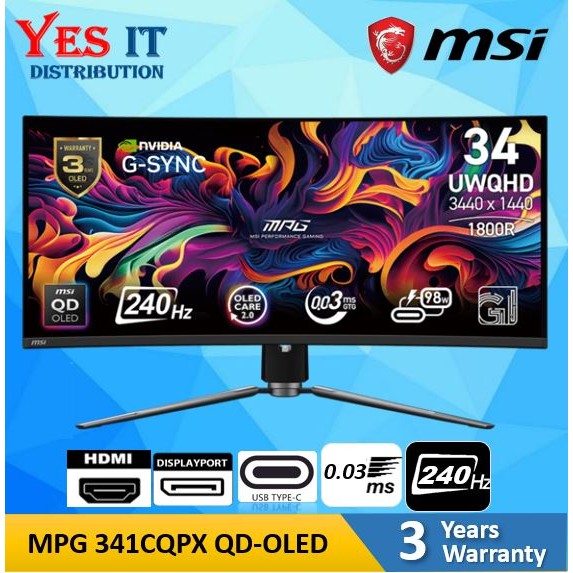MSI MPG 341CQPX QD-OLED (34", UWQHD, 0.03ms, 240Hz, QD-OLED) Curved ...