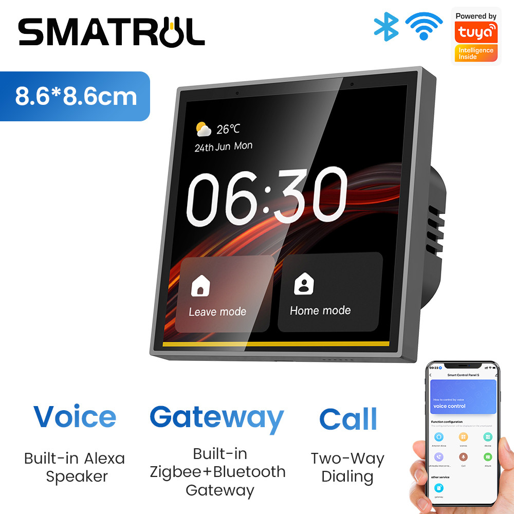 SMATRUL Tuya Smart Switch Multi-functional EU Touch Screen Control Display Panel 4-inch in Wall ...
