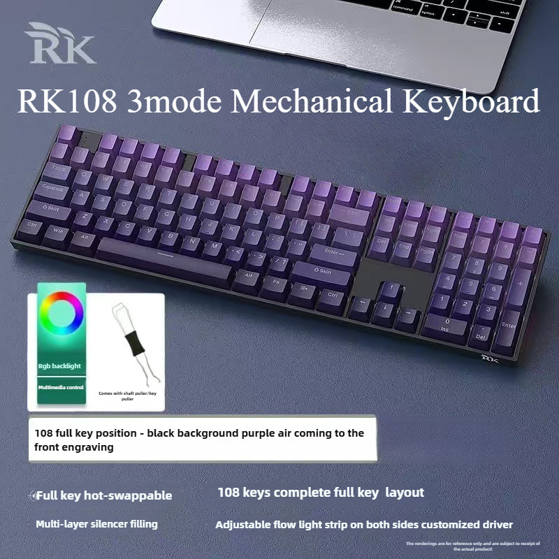 Royal Kludge RK108 RGB Mechanical Keyboard 3-mode BT/2.4G/Wired Hot ...