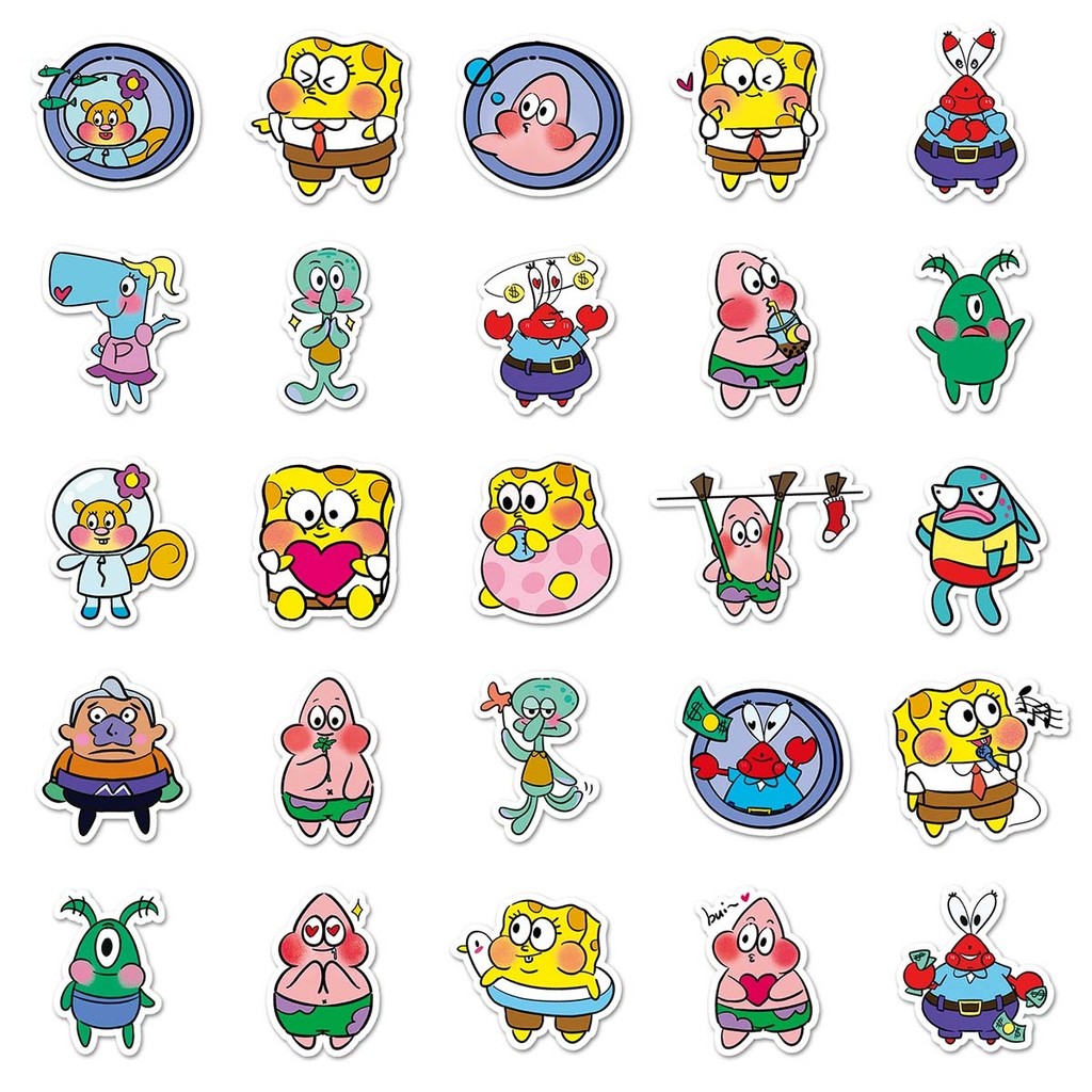 51pcs Q Version SpongeBob SquarePants Pie Daxing Non-Repetitive Luggage ...