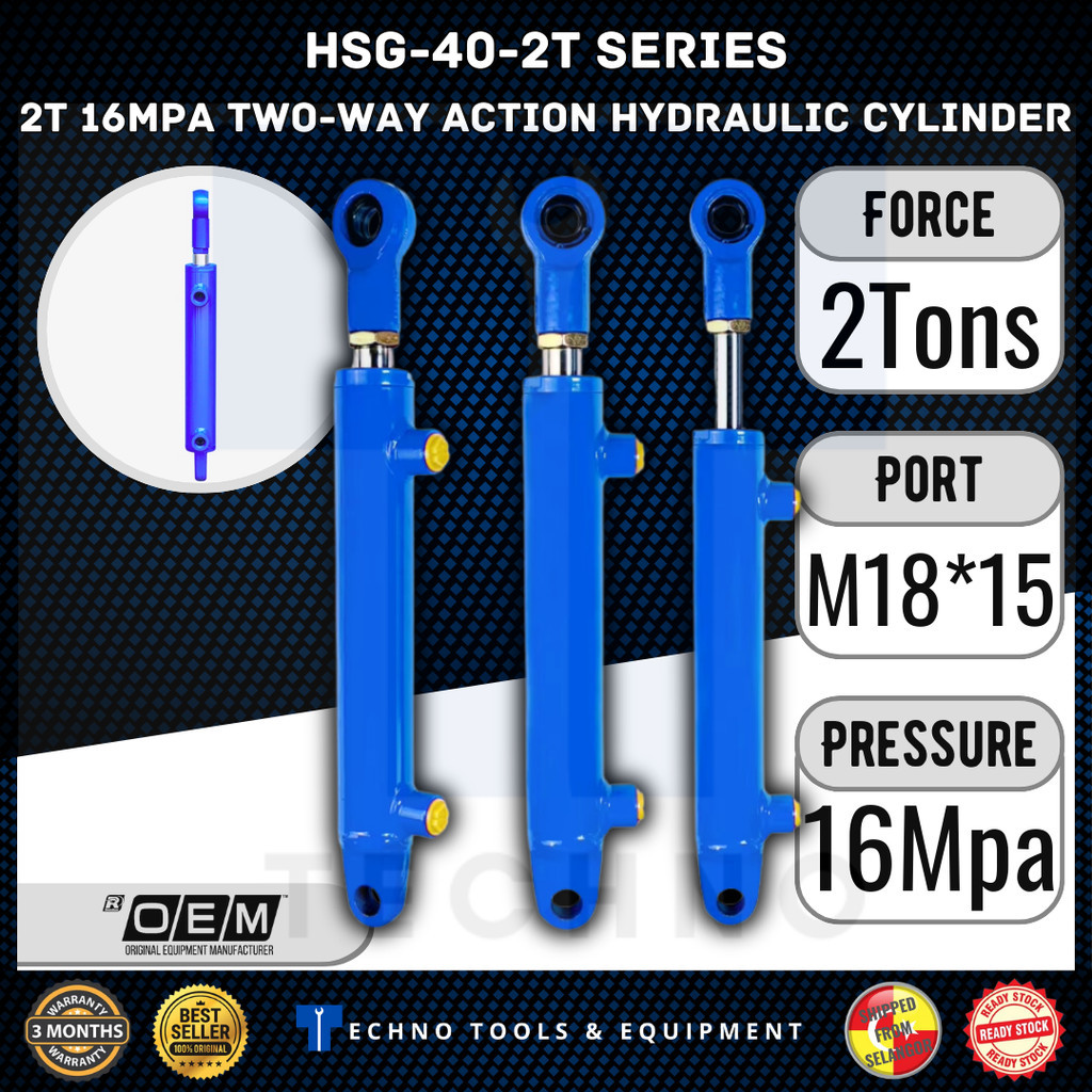 2 Ton Hydraulic Cylinder Heavy Duty Bidirectional Lifting Oil Ram 100 ...