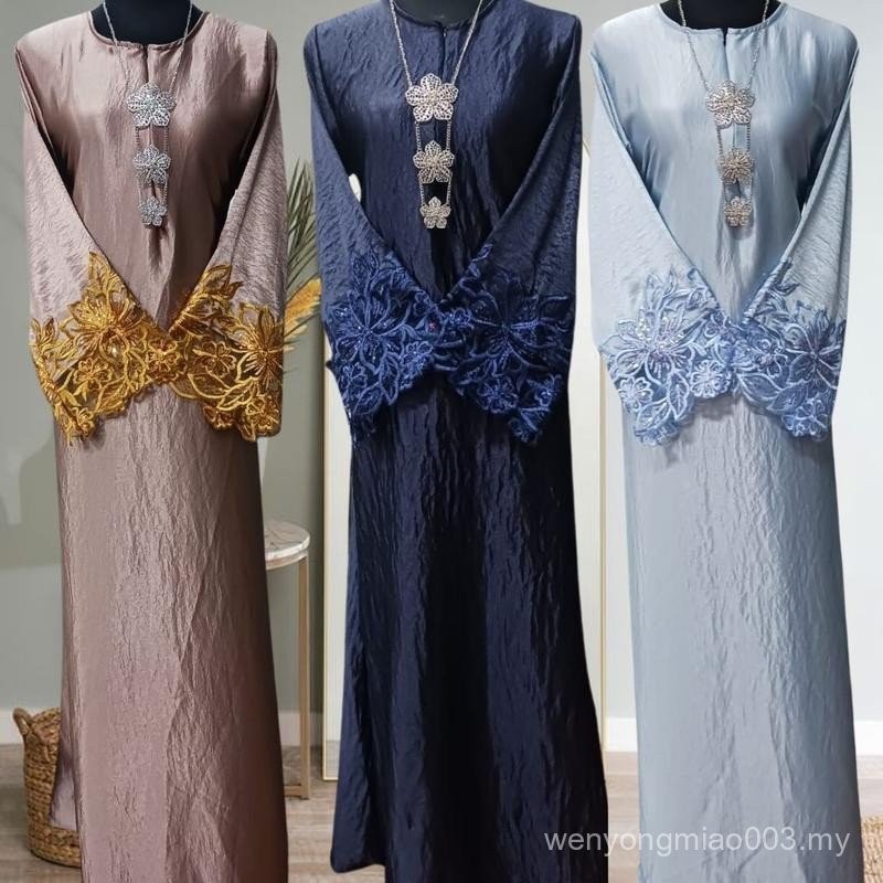 Rawak Madina Satin Abaya Lace (pilih warna dan abaikan reka bentuk ...