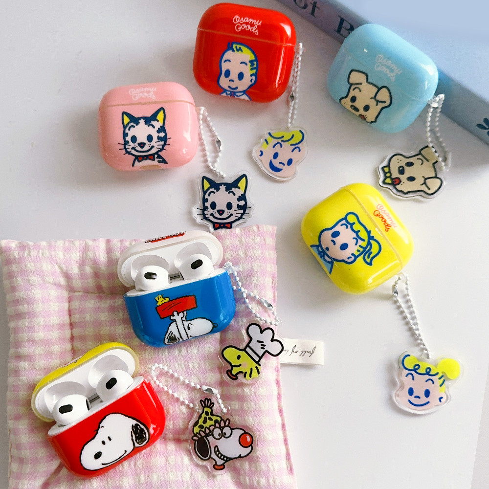 INS Japan Cartoon Snoopy Couple Earphone Case with Keychain for Airpods ...