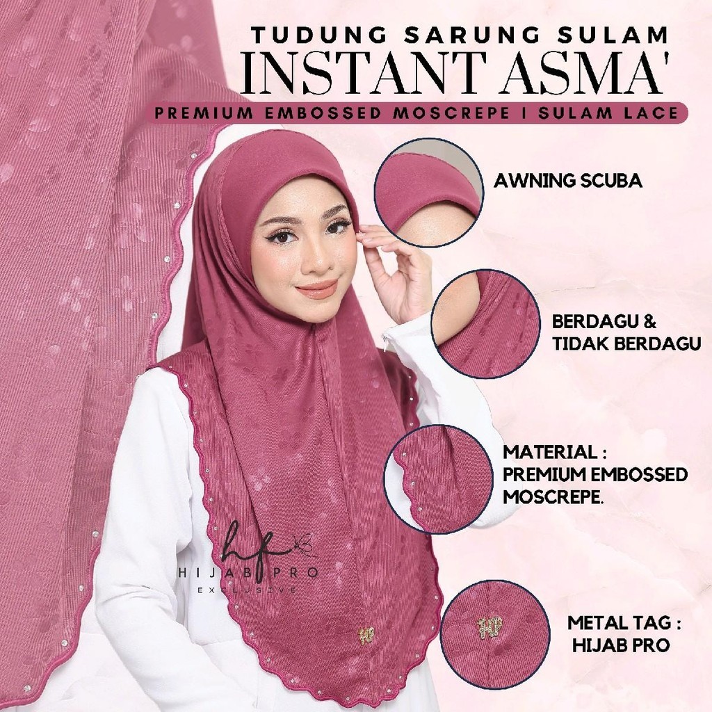 Tudung Sarung Instant Sulam ASMA' | Embosssed Moscrepe Sulam | Instant ...