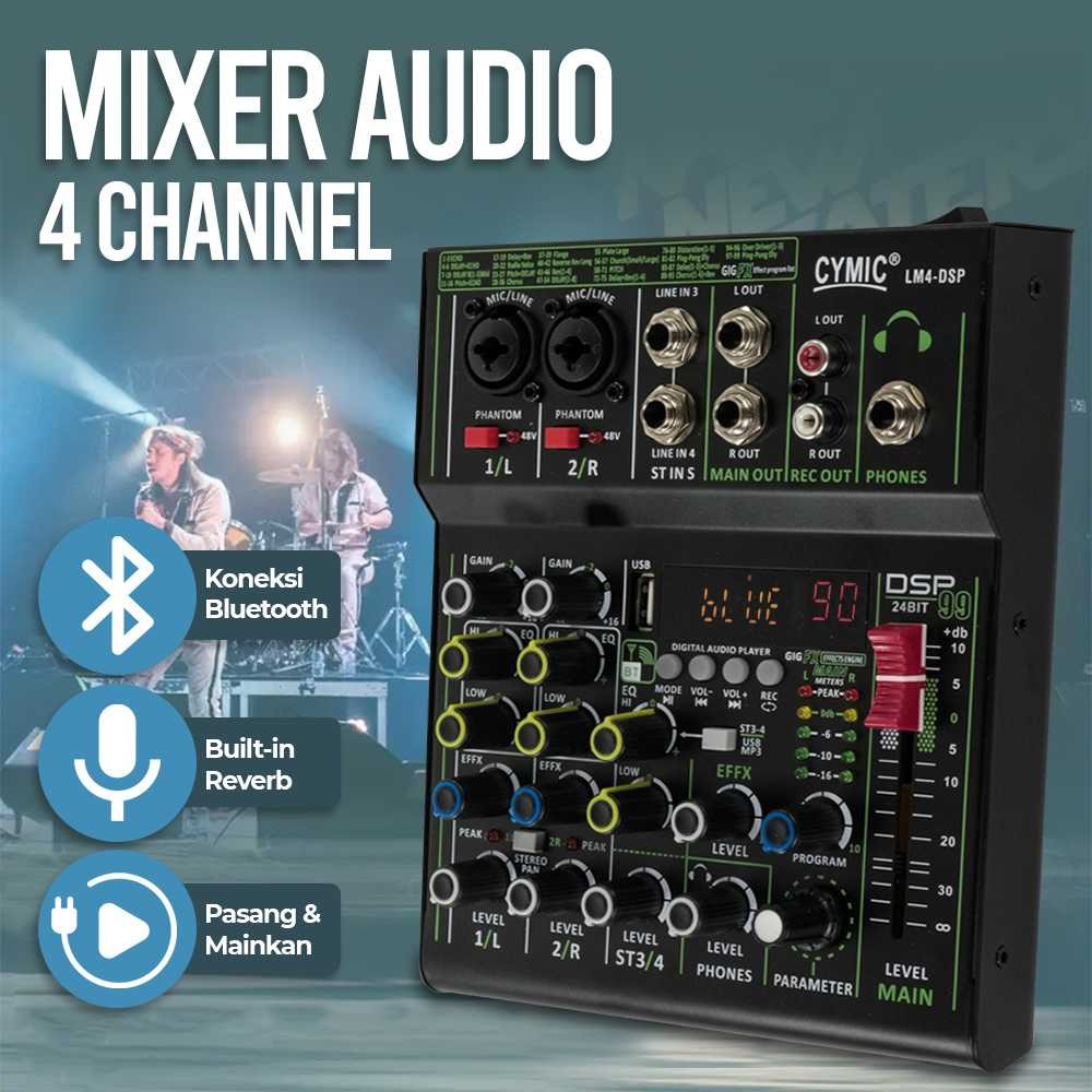 Usb Audio Mixer Bluetooth Karaoke 4 Channel with 99 DSP Effects for ...