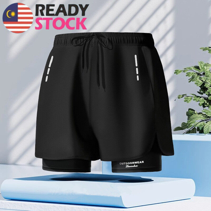 SUN SPORTS Men's double-layer swimming trunk with flat corners ...