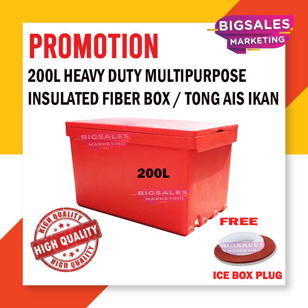 BIGSALES 200 Liter Tong Ais Ikan Tong Oren Tong Fiber Kotak Sejuk Fiber ...
